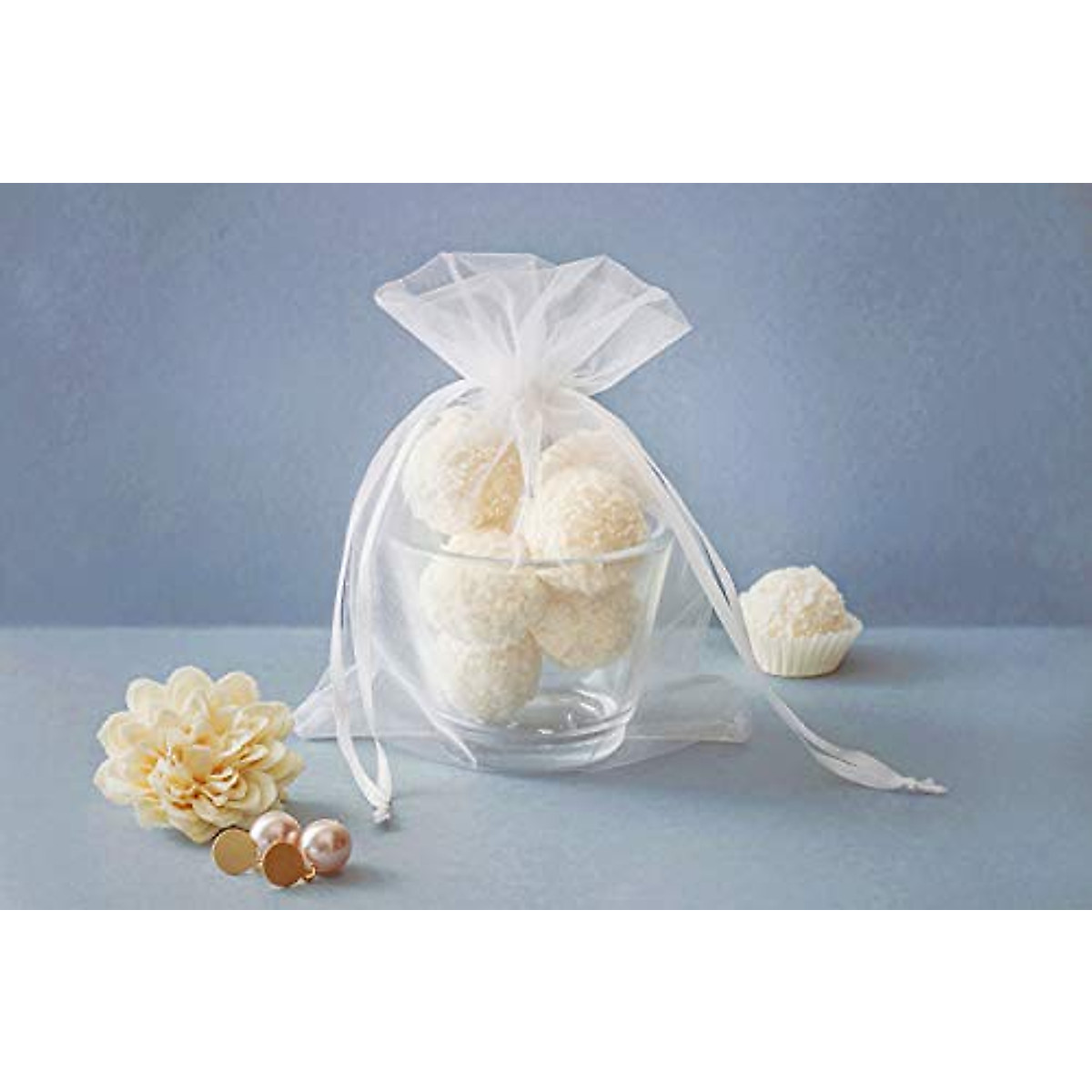 CREATIVE ORGANZA Bags 100Pcs 5x7 inch White Gift Pouch with Satin Drawstring Perfect for Wedding Baptise Party Favors Candy Jewelry Cosmetics
