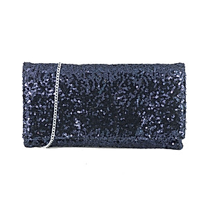 LONI Womens Sparkly Sequin Party Evening Clutch Shoulder Bag in Navy