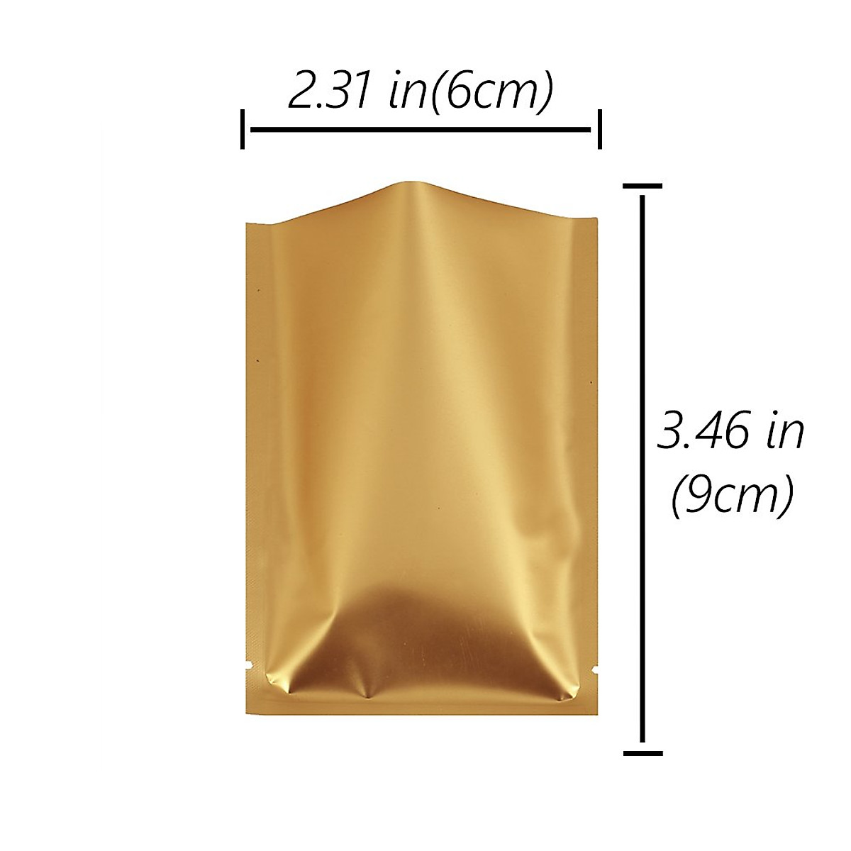 QQ Studio 100 Heat Sealable Mylar Foil Bag Pouch for Sampling Packaging Food Storage Food Safe (SM ~2.3"x3.4", Matte Gold)
