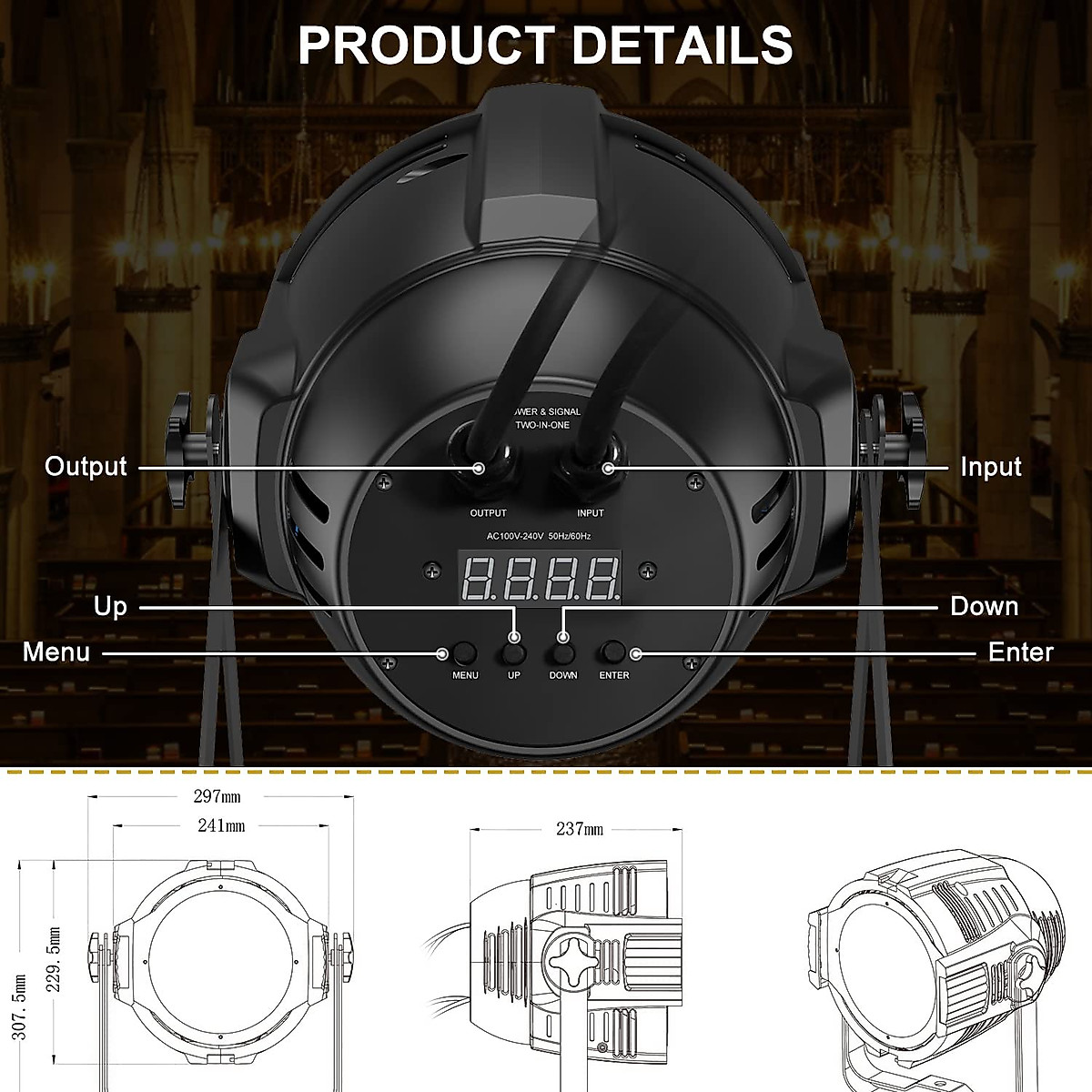 BETOPPER Stage Lights, 200W COB LED Stage Spotlights, Warm & Cold White LED Par Lights, DMX/Master-Slave Lights, Spotlight/Fresnel Lights for Church, Wedding, Theater, Photo Studio