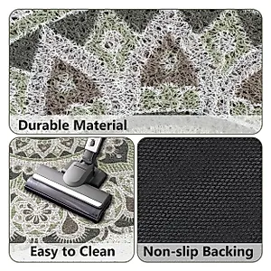 Sunlit 33.5" x 15.8" Mandala Dirt Trapper Welcome Mats, Small Indoor Outdoor Non-Slip Front Door Mat, Front Back Door Decor, Low Profile Entryway Rug, Easy to Clean Door Mat Waterproof, Green