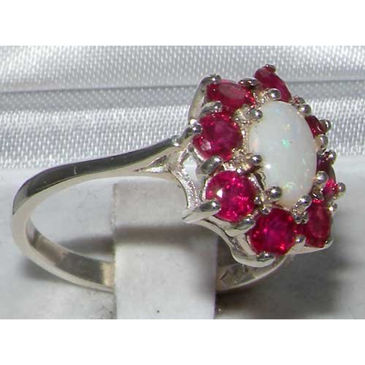 LetsBuyGold 925 Sterling Silver Real Genuine Opal and Ruby Womens Cluster Engagement Ring - Size 6