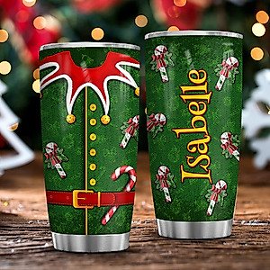 Wassmin Personalized Elf Christmas Stainless Steel Tumbler Cup With Lid 20oz 30oz Double Wall Vacuum Insulated Tumblers Coffee Travel Mug Xmas Holiday Gifts For Family Kids Custom Name (Elf)