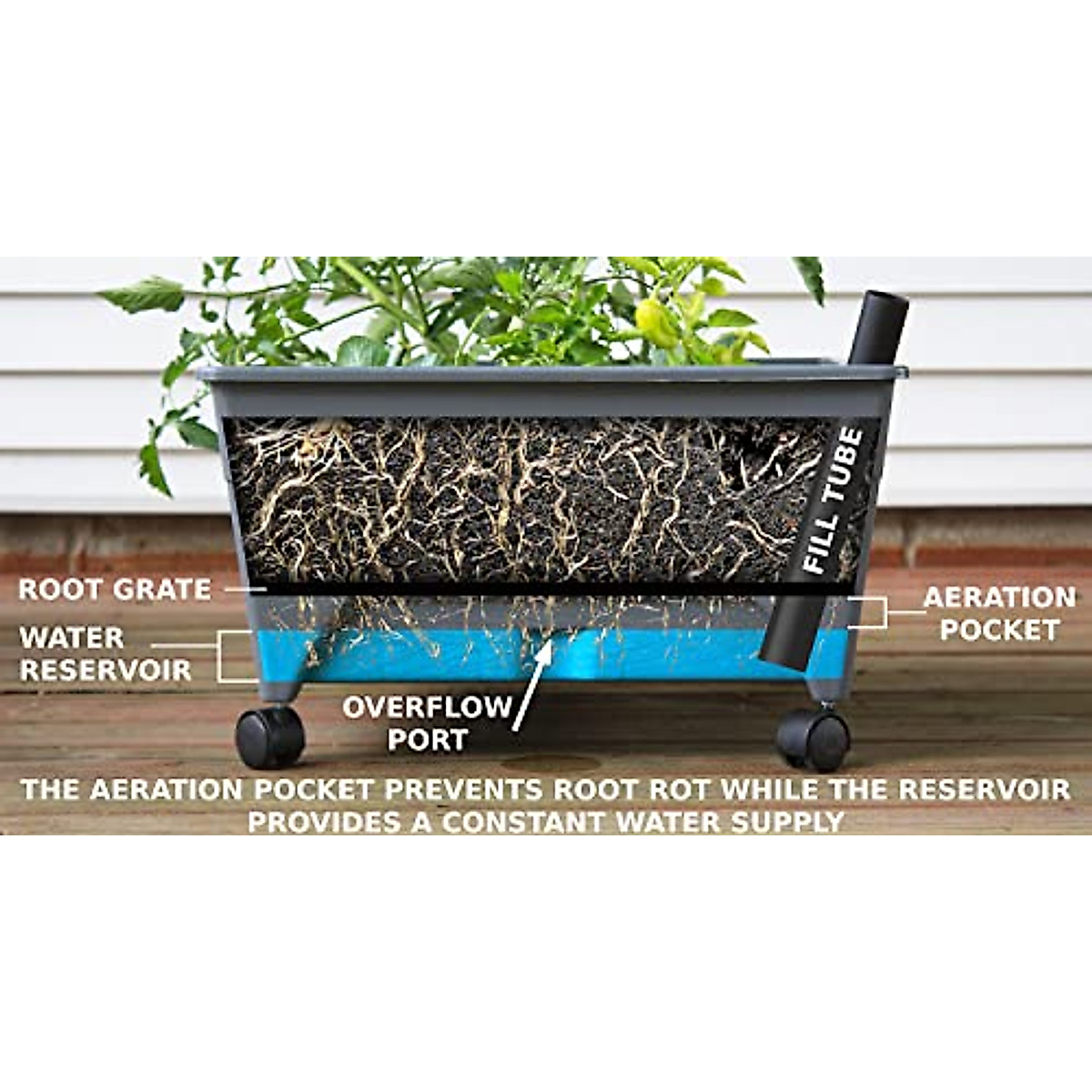 Emsco Group City Picker Raised Bed Grow Box – Self Watering and Improved Aeration – Mobile Unit with Casters - Slate