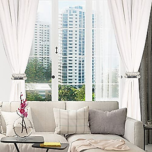 Groleca 2 Pack Strong Magnetic Curtain Tiebacks Curtain Holdbacks Curtain Ties Curtain Tie Backs with Thicker Twist Rope & Upgrade Strong Magnetic Tiebacks for Curtains (Creamy-white, 2)