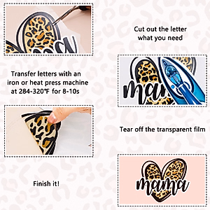 Whaline 6 Sheet Mama Iron On Transfers Patches Leopard Patterns Heat Transfer Iron Patches Leopard Momlife Heat Transfer Stickers for Clothing Fabric DIY Craft Costume Decor