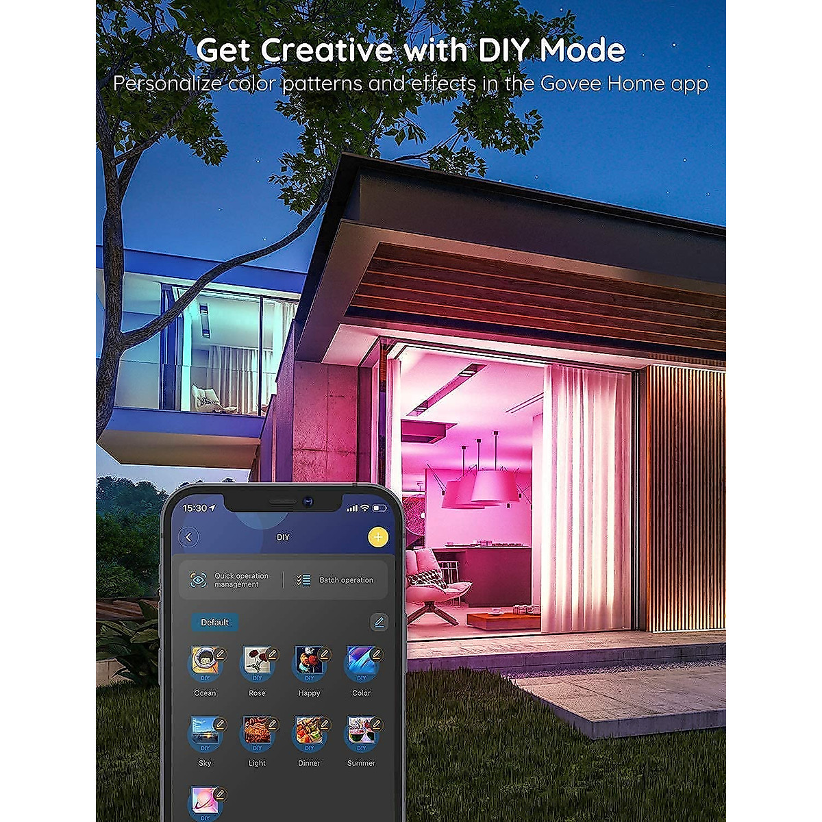 Govee RGB LED Strip Lights, 65.6ft Bluetooth LED Lights with App Control, 64 Scenes and Music Sync, LED Lights for Bedroom, Living Room, Kitchen, Party, Color Changing Light Strip 2 Rolls of 32.8ft