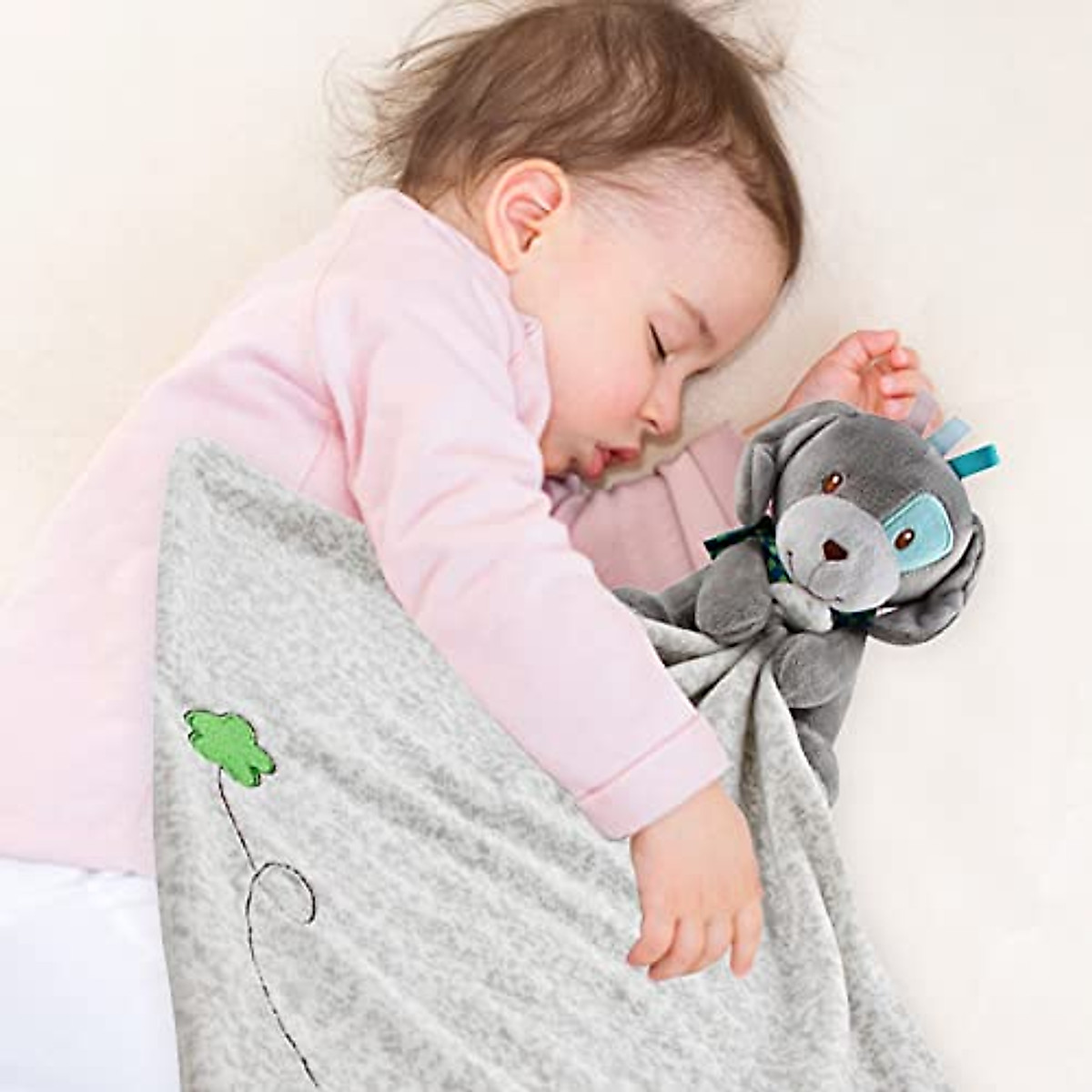 Cute Dog Security Blanket for Newborn Baby Boy Girl 0-36 Months, Unisex Soft Deer Soothing Blanket Elephant Baby Towel Baby Blanket with Stuffed Animal, 11.6 x 11.6 Inch