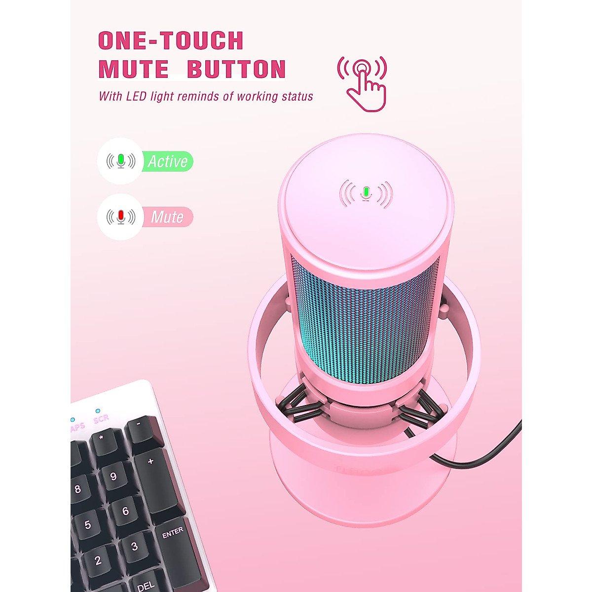 FIFINE USB Streaming Gaming Microphone, PC Condenser Desktop Mic for Video, Home use, YouTube, with RGB Control, Gain Knob, 3.5mm Headphone Jack, Shock Mount, on Computer/PS5-AmpliGame A8 Pink