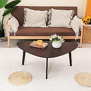 Small Coffee Table Modern Mid Century Coffee Tables Wooden Vintage Oval Chic for Living Room,Natural Wood Texture,Unique Triangle Tabletop,Oak Leg,Easy Assembly