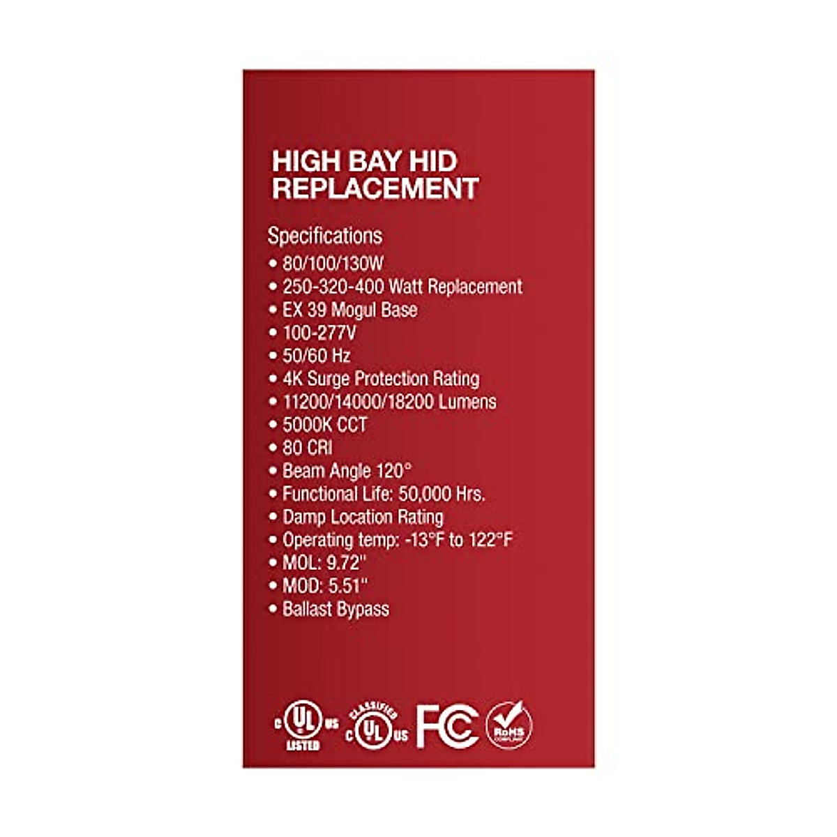 Satco S33115 Hi-Pro LED High Bay Wattage-Selectable HID Replacement Light, White, 80W/100W/130W