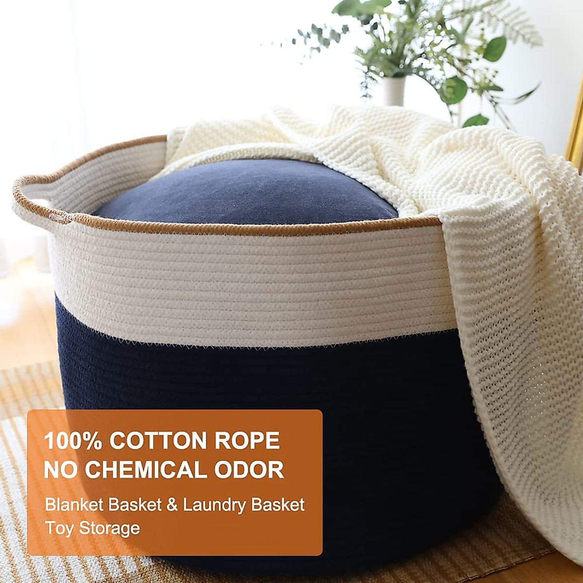 Extra Large Blanket Basket Living Room Toy Basket for Kids Baby Laundry Basket 2022 Cotton Rope Thickening Upgraded Version22'x 14'