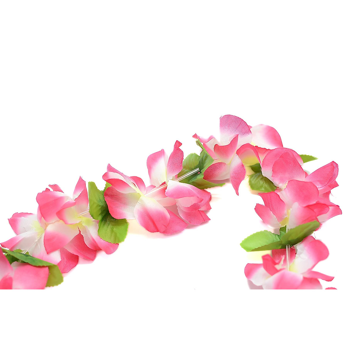 6 Pcs Thicken 41 Inch Hawaiian Leis with Green Leaves, 3 Color Lei for Graduation Party, Dance Party, Photo Prop in Outdoors(New 3 colors)