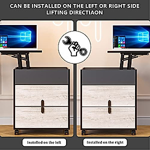 HNEBC Nightstand with Charging Station, Lift Top Table with 2 Outlets and 2 USB Ports, Bedside Table with 2 Drawers, End Table Night Stand with Hidden Storage, Side Table for Bedroom/Closet/Dorm,Wood