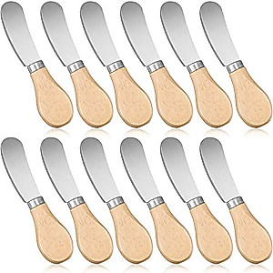 Patelai 12 Pieces Cheese Spreader Cheese Butter Knife Stainless Steel Butter Spreader Knives with Bamboo Handle Sandwich Cream Cheese Cake Condiment Knife Set, 4.7 Inch