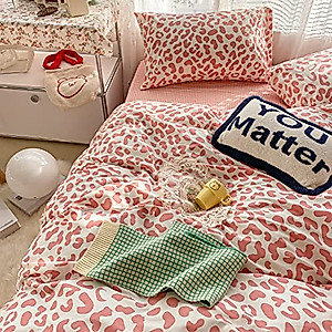 AOJIM Animal Leopard Duvet Cover Cheetah Print Bedding Set 100% Cotton Soft Quilt Cover White and Pink Comforter Cover 1 Queen Size Duvet Cover 2 Pillowcases (no Comforter)
