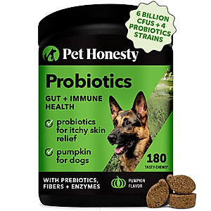 Pet Honesty Probiotics for Dogs - Digestive Enzymes Promotes Gut Health, Dog Probiotics for Diarrhea & Bowel Support, Immunity Health & Itch Relief, Prebiotics and Probiotics (Pumpkin 180 ct)