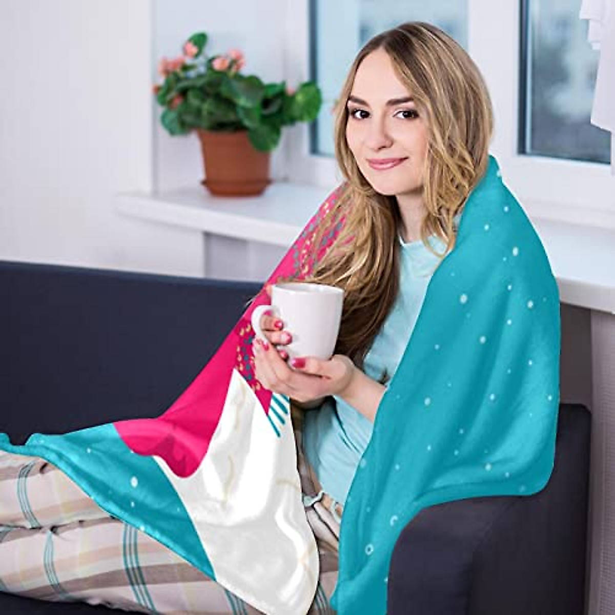 Winter Scarf Llama Prints Soft Warm Cozy Blanket Throw for Bed Couch Sofa Picnic Camping Beach, 150×100cm