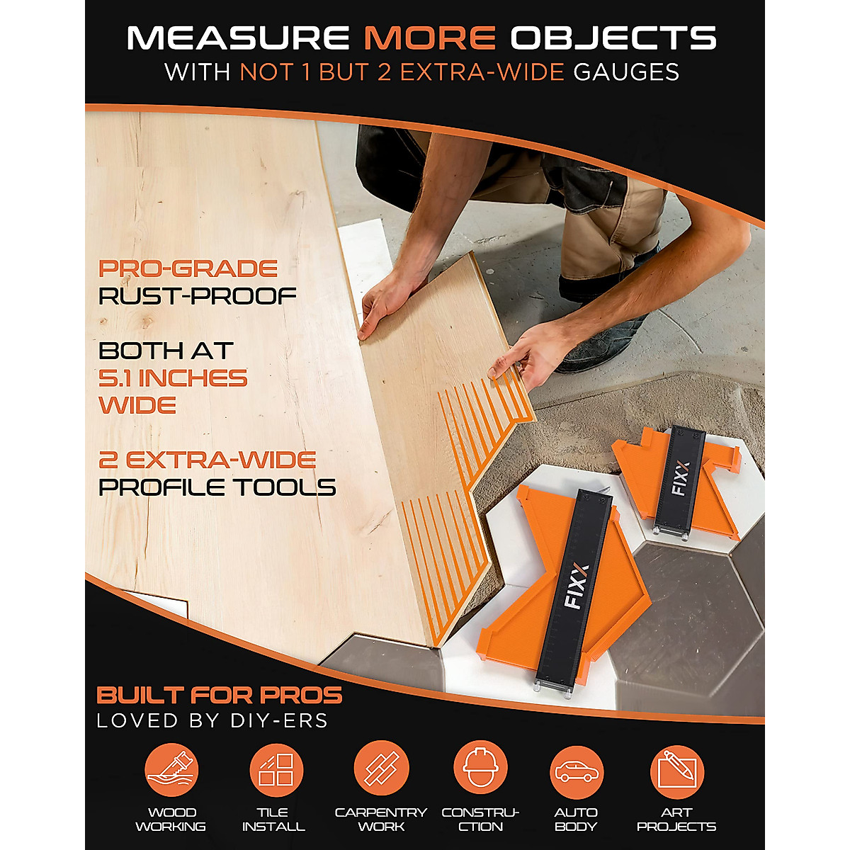 Super Gauge Shape and Outline Tool XL - Contour Gauge Profile Tool with Lock 10" and 5" - Corner Measuring Tools for Woodworking - Christmas Gifts for Men Husband Dad Him, Stocking Stuffers - FIXX