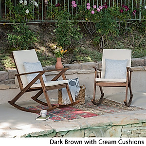 Christopher Knight Home 304347 Louise Outdoor Acacia Wood Rocking Chair (Set of 2), Dark Brown/Cream Cushion