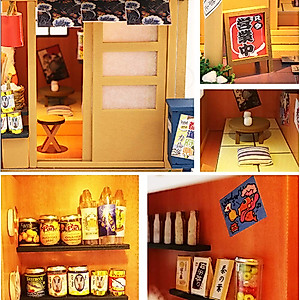 Spilay DIY Miniature Dollhouse Kit with Wooden Furniture,Handmade Japanese Style DIY Dollhouse Kit with Dust Cover & LED,1:24 Scale Creative Room Gift Idea for Adult Teenager Lover(Grocery Store)