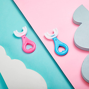 8 Pieces Kids U Shaped Toothbrush with Silicone Brush Head 360 Degrees Toothbrush Toddlers U-Type Toothbrush Whole Mouth Toothbrush Manual Children Toothbrush for Kids 1-6 Years Old, Pink and Blue