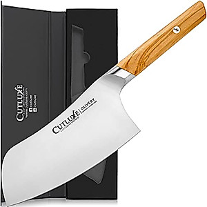 CUTLUXE Cleaver Knife - 7" Vegetable and Meat Butcher Knife - Olive Wood Handle – Full Tang – Olivery Series