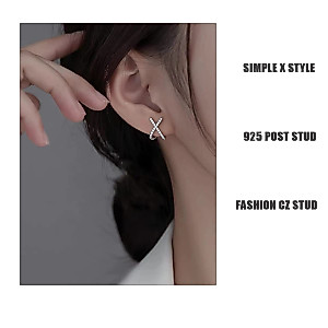 UTTMO Sparkly Cubic Zirconia Cross X-Shaped Minimalist Stud Earrings,Geometric Statement White Gold Plated Jewelry Ear Stud For Women Lady Bride Wedding Party Gift