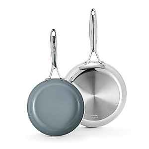 GreenPan Valencia Pro Tri-Ply Stainless Steel 8” and 10” Frying Pan Skillet Set, Healthy Ceramic Nonstick PFAS-Free PFOA-Free Coating, Multi Clad Cookware, Induction, Dishwasher Oven and Broiler Safe