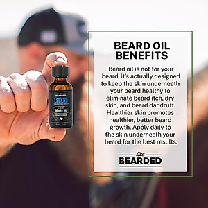 Live Bearded Beard Oil, 1 fl oz - Premium All-Natural Jojoba - Made in the USA - Hair and Skin Care for Men with Dry, Flaky Patches | Legend Scent - Sandalwood, Vanilla