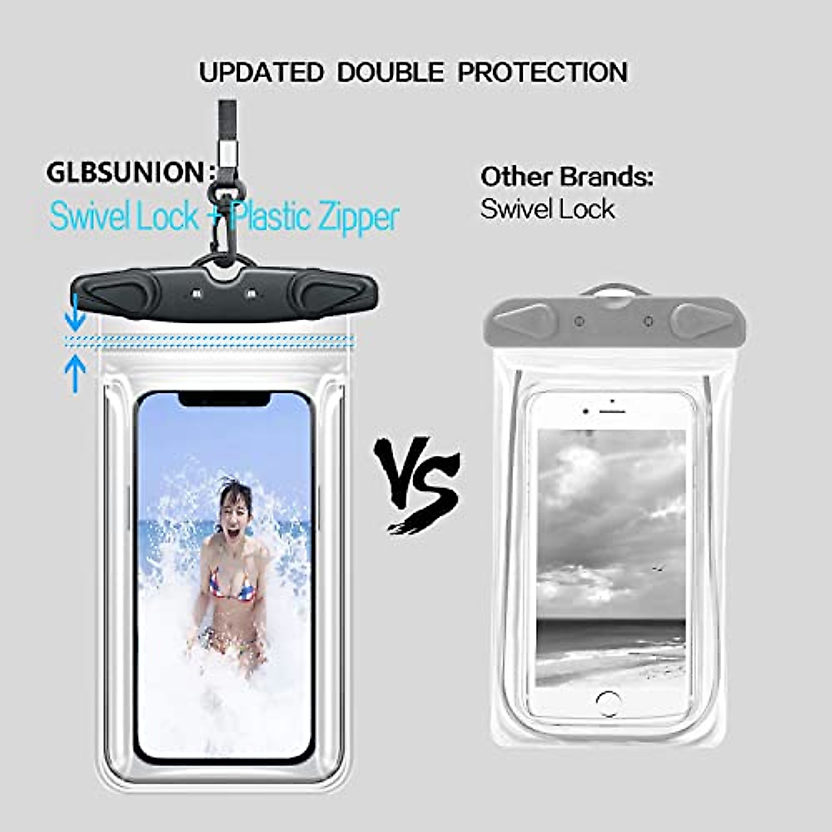 GLBSUNION Universal Waterproof Case,Waterproof Phone Pouch Dry Bag for iPhone 14 13 12 Pro 11 Pro Max XS Max X Samsung Galaxy S22/21 Google Pixel HTC Up to 8", IPX8 Cellphone Dry Bag -3 Pack Clear