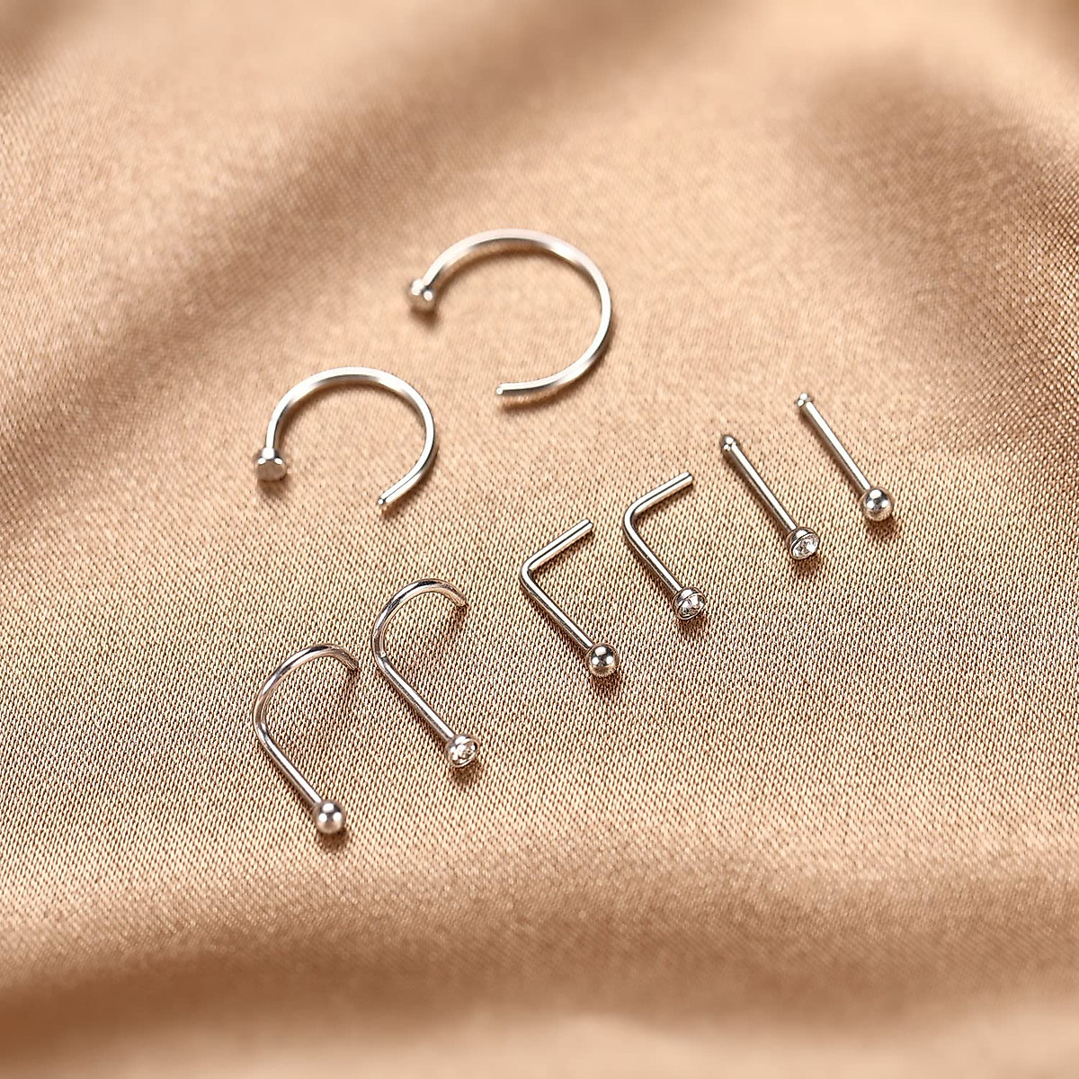 GAGABODY G23 Titanium 20G Nose Ring Hoop 2mm Press Fit Crystal Gem Nose Screw Nose Studs Ring L-Shaped Bone Piercing Jewelry