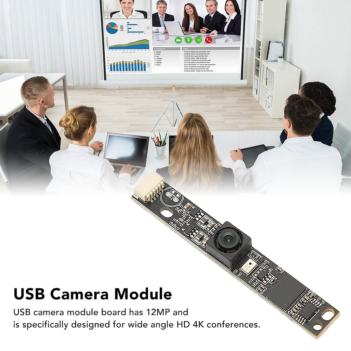 USB Camera Module, 12MP 4K CMOS Sensor Mini USB Camera Board, 123 Degree Wide Angle Lens Noise Free Industrial HD USB Webcam Board Compatible with Windows, Android, Linux, Plug and Play