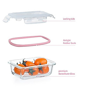 M MCIRCO [12-Pack, 6.3oz] Glass Food Storage Containers with Lids - Small Glass Jars for Snacks, Dips, Sauces - Freezer, Microwave, Dishwasher Friendly - Pink