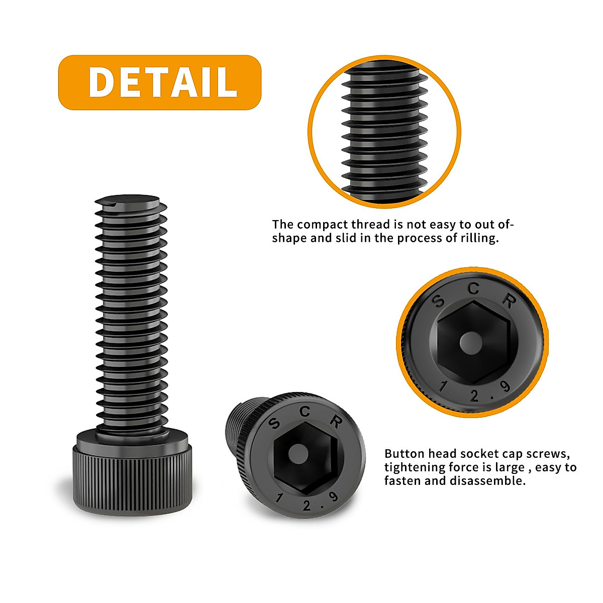 Cicidorai M6 x 8mm 12mm 16mm 20mm 25mm Hex Socket Head Cap Screws Bolts, 12.9 Grade Alloy Steel, Black Oxide Finish, Fully Threaded, Metric Allen Hex Drive, Assortment Kit 50Pcs