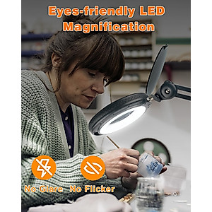 10X Magnifying Glass with Light, Adjustable Swing Arm 2200 Lumens LED Magnifying Desk Lamp with 3 Color Modes Stepless Dimming, Hands Free LED Lighted Magnifier for Close Work, Crafts Repair Painting