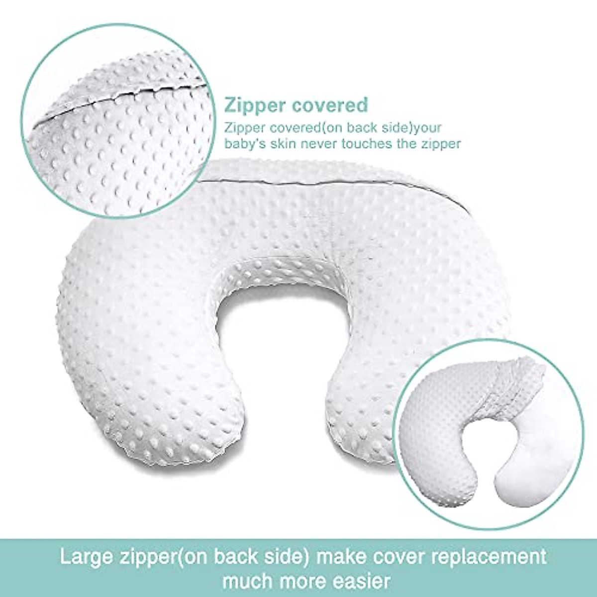 OWLOWLA 2Pack Nursing Pillow Cover White&Khaki Nursing Pillow Covers Set Breastfeeding Pillow Slipcover Fits Naked Nursing Pillow for Baby Boy Girl(White/Khaki)