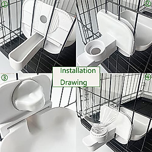 kathson Rabbit Water Bottle Bunny Food Bowl Hanging Fountain Automatic Dispenser Pet No Leak WaterFeeder Small Animals Drinking Feeder Stainless Steel Dish for Ferret Dog Cats 2PCS