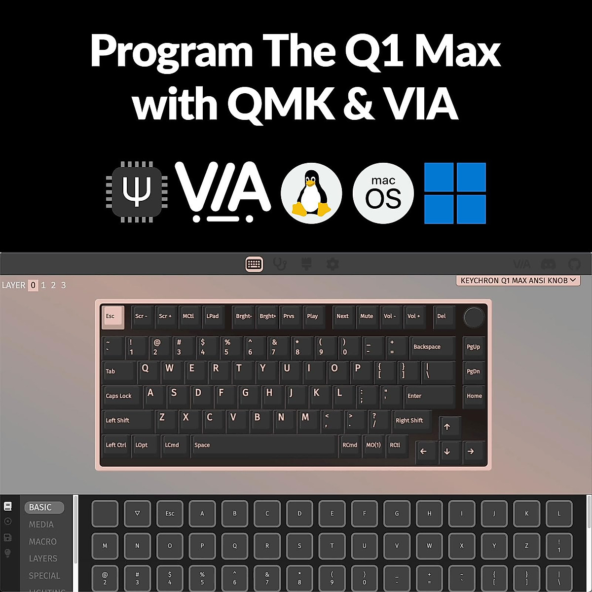 Keychron Q1 Max RGB QMK/VIA Custom Mechanical Keyboard, Hot-Swappable Full Metal Programmable Knob with Gateron Jupiter Red Switch, 2.4 GHz/Bluetooth/Wired Gaming Keyboard for Mac Windows Linux