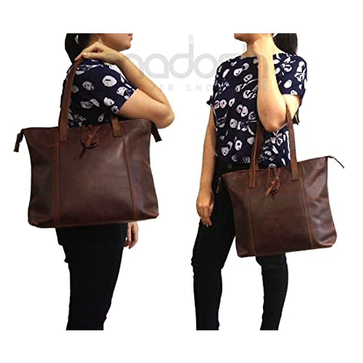 Madosh Genuine Leather BrownTote Bag Women Shoulder Rustic Handbag Casual Purse