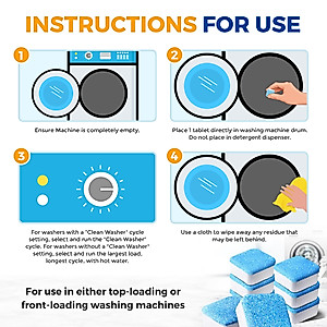 Washing Machine Cleaner Tablets 24 pack Powerful Descaler -Deep Cleaning for HE Front Loader & Top Load Washer Septic Safe Eco-Friendly Deodorizer Clean Drum & Laundry Tub Seal- Year's Supply