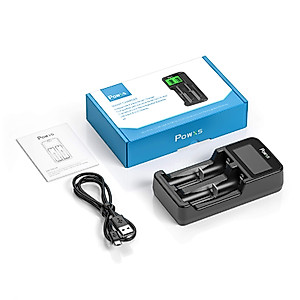 POWXS LCD Universal 18650 Battery Charger for 3.7V Li-ion Rechargeable Battery 18650 18490 18350 17670 17500 16340(RCR123) 14500 Lithium Batteries and Ni-MH Ni-CD Rechargeable AA AAA Batteries