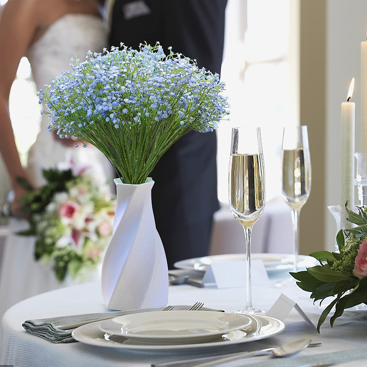 JIFTOK Babys Breath Artificial Flowers, 12 Pcs Fake Flowers Gypsophila Bouquet Fall Flowers Artificial for Decoration, Real Touch Silk Flower for Wedding Christmas DIY Party Home Garden Office(Blue)