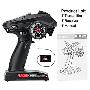 INJORA RC Transmitter 2.4GHz 6CH Controler and Receiver with Gyro Remote Inside Receiver for 1/8 1/10 RC Car Boat Tanks Crawler TRX4 SCX10 Upgrade Parts