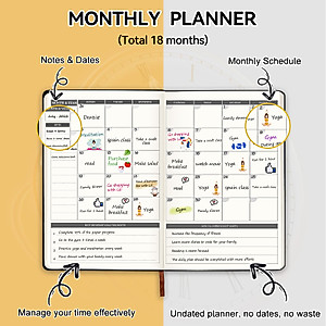 Soomeet Weekly Planner, Undated Planner Weekly and Monthly, Goal Planner, Calendar Stickers, Faux Leather Cover, Time Management Manual and Planner, A5 Hardcover with Ruler, 200 Pages, Black