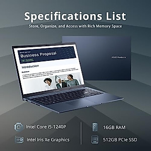 ASUS 2022 VivoBook 15 15.6" FHD Laptop, Intel Core i5-1240P, 16GB RAM, 512GB PCIe SSD, Intel Iris Xe Graphics, Backlit Keyboard, Fingerprint Reader, Wi-Fi 6, Win 11, Blue, 32GB Snowbell USB Card