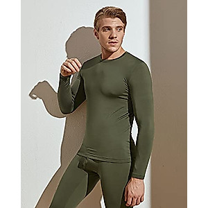 LAPASA Men's Thermal Underwear Top Crewneck Long Sleeve Shirt Base Layer Lightweight Winter Thermoflux 100 M09 Small Olive Green 2 Pack