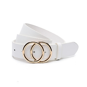 IFENDEI Women Faux Leather Belt for Jeans Dress Waist Belts with Gold Ring Buckle White Small