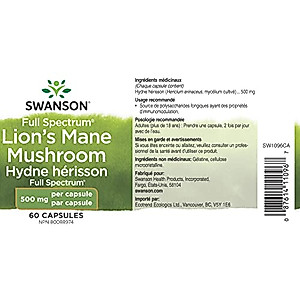 Swanson Lion's Mane Mushroom - 60 Capsules, 500mg Each