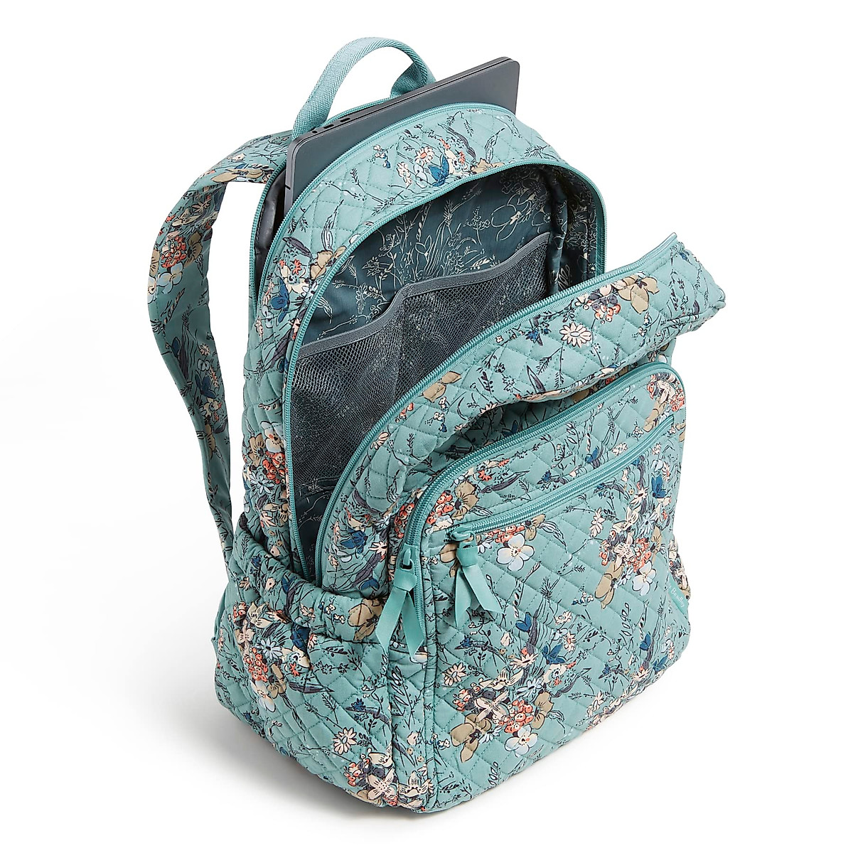 Vera Bradley Women's Cotton Campus Backpack, Sunlit Garden Sage - Recycled Cotton, One Size